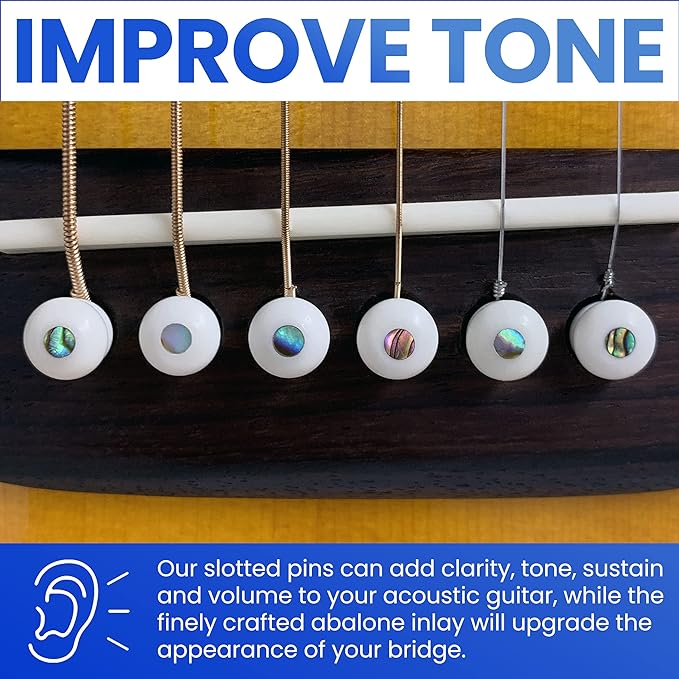Slotted Pure Bone Bridge Pins | Abalone Finish for Acoustic Guitar – Crosby